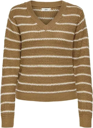 Jacqueline de Yong Gestreifter V-Ausschnitt Pullover Damen - - Knitwear - Damen - Braun - XL