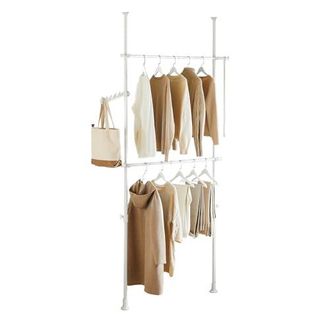 SoBuy Portant à vêtements télescopique solide - Penderie ouverte réglable avec tringles, Porte manteau pour chambre/dressing, Blanc FRG109-W