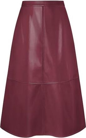 Kate Kasin Jupe mi-mollet pour femme en cuir synthétique en forme de A, taille élastique et fermeture éclair latérale, non doublée, en cuir synthétique, pour le 