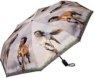 Von Lilienfeld Parapluie de Poche Résistant au Vent Pliant Chevaux sauvages Ouverture et Fermeture Automatique Mini Légèrement Stable