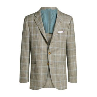 Kiton Seide Baumwolle Kaschmir Karierter Einreiher-Blazer - - Jackets - Herren - Gr&uuml;n - 3XL