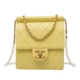 Chanel Sac bandouli&egrave;re matelass&eacute; en cuir dagneau Pre-owned - Femme - Pre-owned - Jaune - Taille: ONE Size
