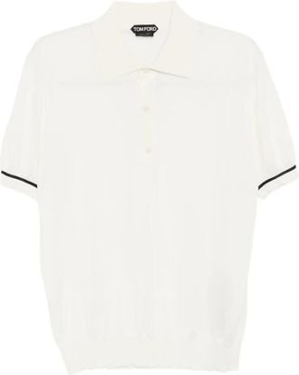 Tom Ford Homme, Tops, Blanc, Taille: XL Polo en cachemire et soie avec liseré contrastant