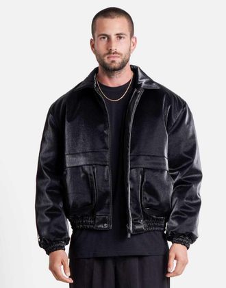 Sixth June Kastige Jacke aus Kunstleder in Schwarz