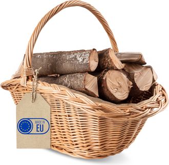 Creative Home Groß Holztrage Rattan Kaminholzkorb Kaminkorb Tragekorb | 60 x 40 x 39 cm | Aufbewahrung Oval Holzkorb Weidenkorb für Kaminholz/Holz | Braun Dick Weid