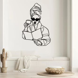 Generic Metall-Wandbild Lesende Frau, Metall-Linienkunst-Dekor, Moderne Frauenkunst f&uuml;r Wohnzimmer, Schlafzimmer (Schwarz, 47 x 31 cm)