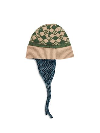 Dries Van Noten Mens Jacquard Wool Beanie With Earflaps Multicolour Hat