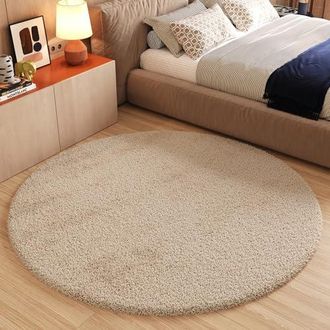 Tapiso Essence Rond Tapis Shaggy Poils Longs Moderne Beige Uni Tapis Salon Chambre Adulte Enfant Descente de Lit Moelleux Super Soft Epais Oeko-TEX 240 x 240