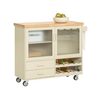 SoBuy FKW114-MI Design K&uuml;chenwagen mit Arbeitsplatte K&uuml;chenschrank K&uuml;cheninsel mit Gew&uuml;rzregal Rollwagen Sideboard auf Rollen K&uuml;chentrolley Beige BHT ca. 10
