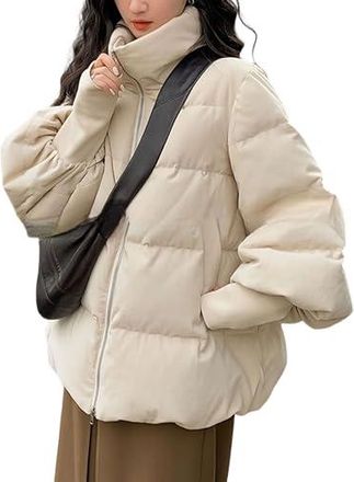 Generic Manteau matelass&eacute; surdimensionn&eacute; en velours c&ocirc;tel&eacute; pour femme, parka dhiver grande taille, manteau chaud en duvet pour femme, beige, XL