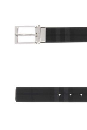 Burberry Mens Printed Canvas Reversible Check Belt Black Cinture