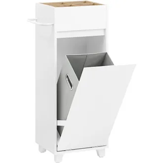 SoBuy Sobuy - BZR159-W Armoire &agrave; Linge Meuble Bas de Salle de Bain Corbeille &agrave; Linge Meuble de Rangement avec 4 Petits Compartiments Ouverts et 1 Panier &agrave;