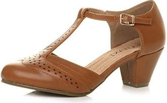Ajvani Femmes Talon Moyen découper Chaussures Richelieu Escarpins Pointure 3 - Brun Roux Mat - 36 EU