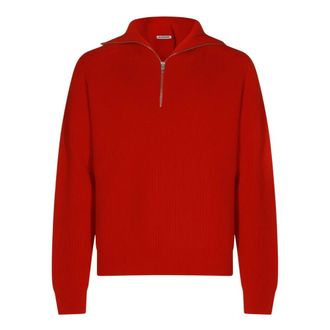 Jil Sander Pullover mit hohem Kragen und halblangem Rei&szlig;verschluss - - Knitwear - Herren - Rot - M