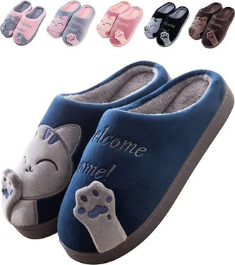 JACKSHIBO Hausschuhe Damen Winter Plüsch Pantoffeln Herren Warm Filzpantoffeln Frauen Bequeme Slippers Unisex Blau 40/41 EU