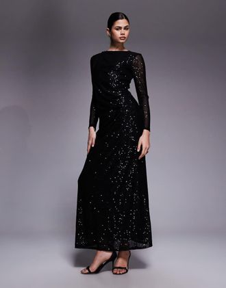 Jaded Rose Robe longue à sequins et fronces - Noir