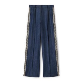 Motivi Femme, Jeans, Bleu, Taille: 42 FR Pantalon palazzo effet denim avec bandes lat&eacute;rales