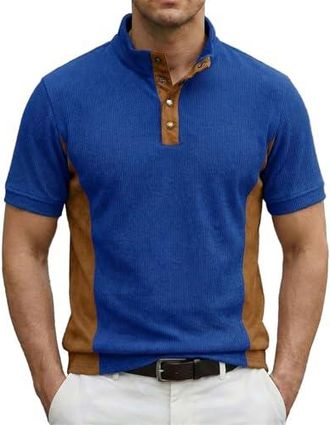Generic DENGJIAMY Polo en velours c&ocirc;tel&eacute; pour homme - T-shirt de golf vintage d&eacute;contract&eacute; &agrave; manches courtes - Col &eacute;pissure tendance - V&ecirc;tements d&eacute;t&eacute; pour homm