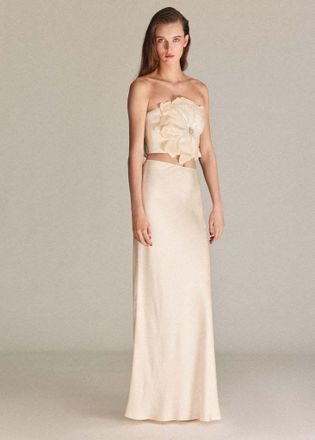 Mango Jupe maxi satin&eacute;e &eacute;cru - Femme - XS - MANGO