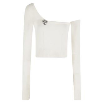 Blumarine Schwarzer One Shoulder Strickpullover - - Tops - Damen - Wei&szlig; - L