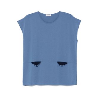 Le Tricot Perugia Blaues Kurzarm-Top mit Taschen - - Tops - Damen - Blau - XL