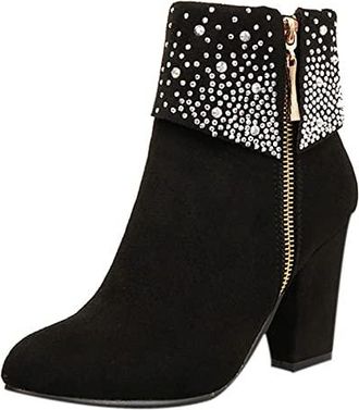 E.SSUE Bottines Femme Talon Chaussure r&eacute;tro Bottes Antid&eacute;rapantes Hiver Chaudes L&eacute;g&egrave;re Antiderapante Bottines pour Femmes Chaussures avec Fermeture &eacute;clair La