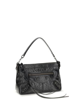 Balenciaga Mens Le City Moto Small Shoulder Bag Black Lamb Ovis Aries