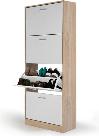 IDMarket Idmarket - Meuble à chaussures 24 paires klark imitation hêtre 4 portes blanches