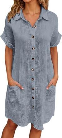 Generico Robes mi-longues d&eacute;t&eacute; d&eacute;contract&eacute;es &agrave; manches courtes avec col en V et col en V, gris, XX-Large