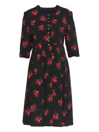 Vintage robe en coton à fleurs - Noir