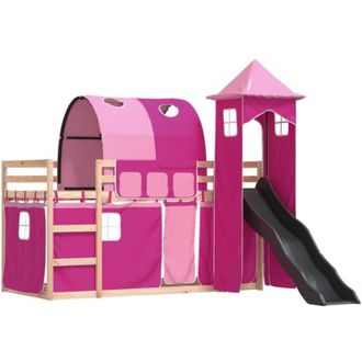 vidaXL Vidaxl - Lit superpos&eacute; avec toboggan et rideaux rose 80x200 cm