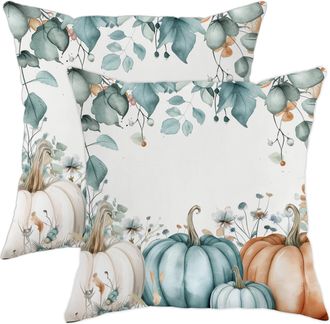 Generic Herbstlicher T&uuml;rkisfarbener K&uuml;rbis Kissenh&uuml;llen Weich Kissenbezug Quadratische Zierkissenbezug F&uuml;r Heimdekoration Schlafzimmer Sofa 45X45Cm 2Er Set