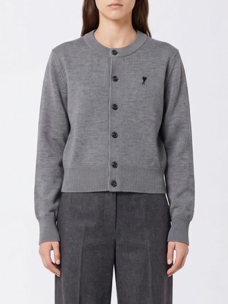 Ami Rundhals-Cardigan aus reiner Merinowolle mit gesticktem Logo