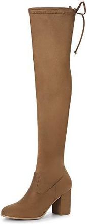 Allegra K Femme Bout Rond Talon Épais Les Bottes Hautes Brun 37