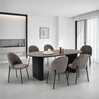 IDIMEX Essgruppe DONOVAN/CASSIE mit Tisch und 6 St&uuml;hlen, 200 x 75 x 100 cm, Schwarz/Grau - Essgruppe mit 6 St&uuml;hlen, Esstisch oval, Esszimmerm&ouml;bel Set, ideal 