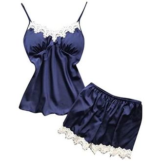 Generic Pyjama Shorty Chemise De Nuit Femme Grande Taille Bretelles pour Femmes Similaires Aux sous-v&ecirc;tements Sexy Pyjamas &agrave; La Maison Deux Pi&egrave;ces Bretelles P