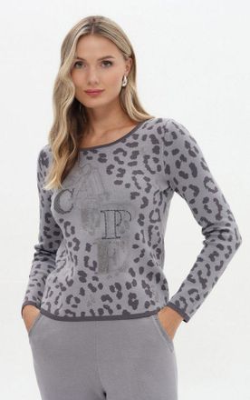 Passioni Strickpullover Pullover mit Leoprint und Logo