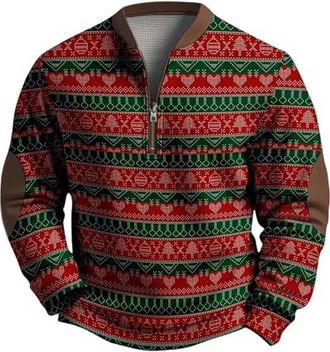 Generic Sweat-shirt pour homme - Pull Père Noël amusant - Imprimé de Noël - Manches longues - Fermeture éclair - Haut de Noël décontracté pour les vacances et