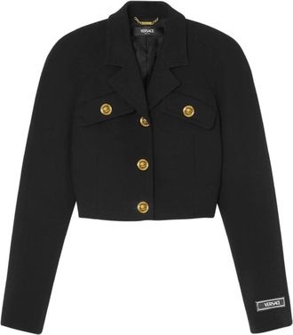Versace Femme, Vestes, Noir, Taille: 38 FR Veste courte raglan en m&eacute;lange de laine
