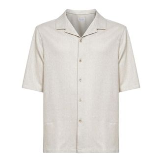 Brunello Cucinelli Homme, Chemises, Beige, Taille: 2XL Chemise &agrave; Manches Courtes en Jersey Chevron Lin et Coton