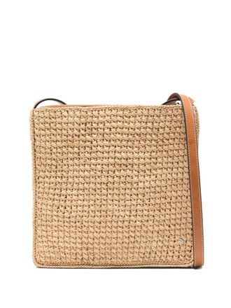 Helen Kaminski Schultertasche aus Raffiabast mit Lederbesatz - Nude