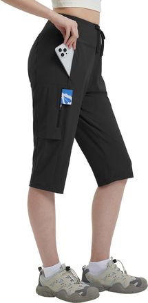Baleaf Wandershorts Damen 15 Zoll Outdoorshorts Kurz Bermudashorts Schnelltrocknend Damen Shorts Schwarz 3XL