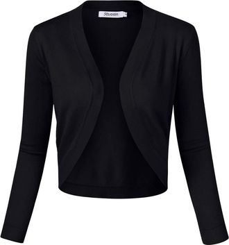 KOJOOIN Damen Bolero Kurze Strickjacke 3/4 &Auml;rmel Cardigan V Ausschnitt Bolerojacke Schulterjacke Casual Top Schwarz XXL