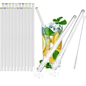 Com-Four 20x Glasstrohalme spülmaschinenfest und wiederverwendbar - Glas Strohhalme für Cocktails - Trinkhalme Glas mit Reinigungsbürste - Glastrinkhalm umwelt