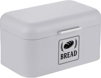 Relaxdays Brotkasten, Brotbox mit Deckel & Griff, HBT: 16,5x30x19 cm, Brot aufbewahren, Brotkiste Retro, Metall, grau