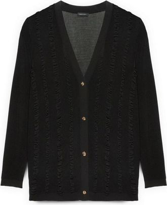 Fiorella Rubino Femme, Pulls, Noir, Taille: 46 FR Cardigan &agrave; micro volants