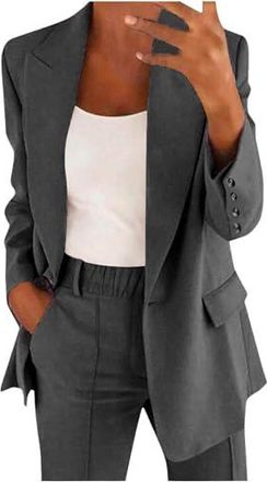 Generico Costume Femme L&eacute;ger Business Complet Blazer C&eacute;r&eacute;monie Formelle Couleur Unie Vestes Et Pantalons Bureau Mode Tailleur Outfits avec Poches Mariages Et F