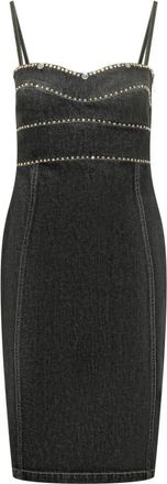 Versace Femme, Robes, Noir, Taille: 38 FR Robe Midi Ajust&eacute;e en Denim Orn&eacute;e