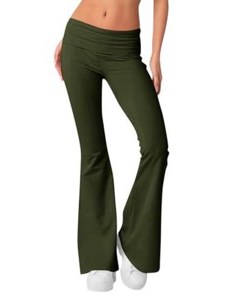 Minetom Pantalon Patte d&Eacute;l&eacute;phant Femme Casual &Eacute;vas&eacute; Bootcut Pilates Fitness Yoga Pants Stretch Elastique Confort Flare Leggings A Vert XL
