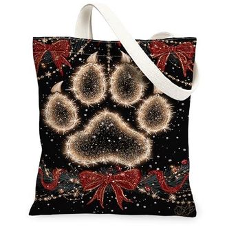 Generic Sacs fourre-tout en toile avec motif animal paillet&eacute; - R&eacute;utilisables - Chic festif - L&eacute;gers et lavables, Noir/blanc, 13x15 Inch